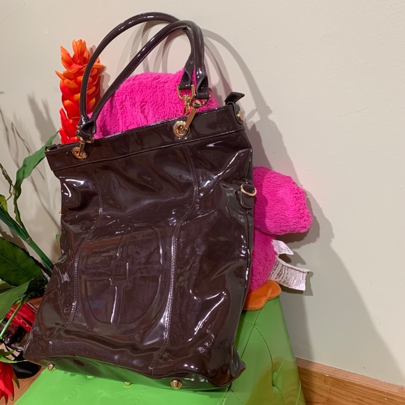 IMAN | Bags | Iman Brown Deep Tote Gold Hardware Patent Leather | Poshmark